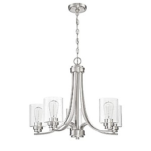 Craftmade 50525-BNK Bolden Clear Seeded Glass Shade Chandelier, 5-Light 500 Watts, Brushed Polished Nickel