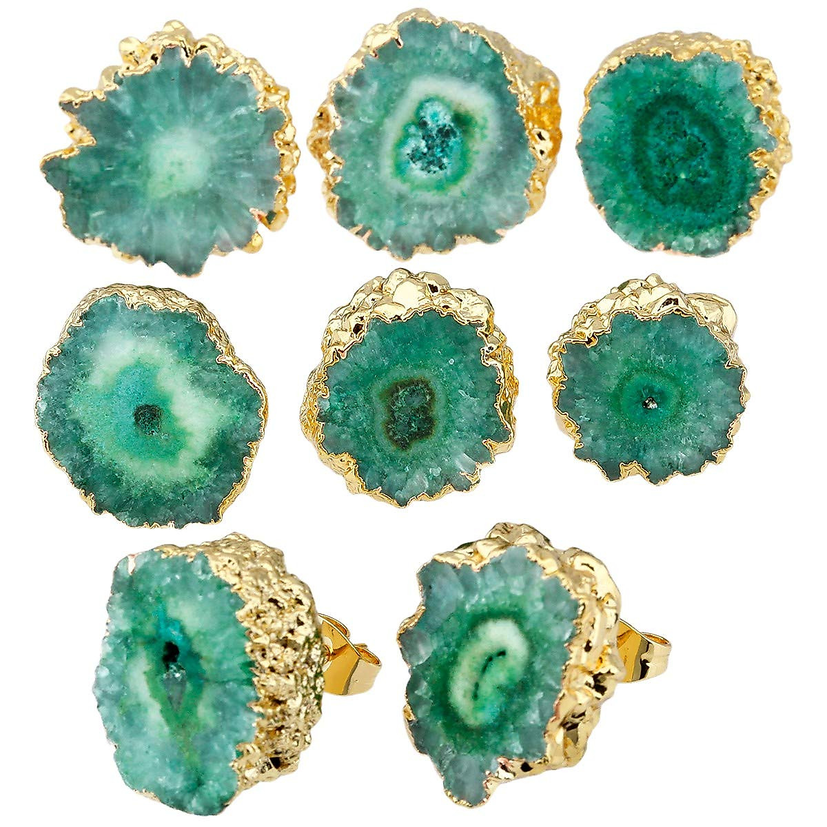 SUNYIK Natural Quartz Geode Druzy Stud Earrings, Irregular Green