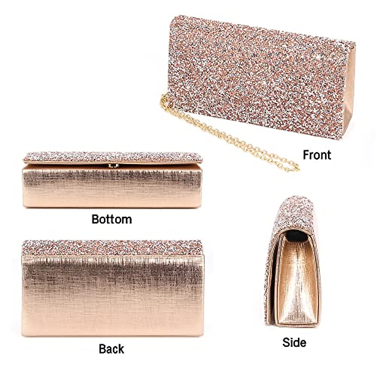 Naimo Bling Shiny Rhinestone Wedding Evening Party Clutch Handbag Purse (Champagne)