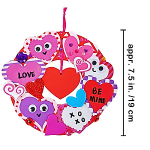 Winlyn 12 Sets Heart Wreath Ornaments Decorations Valentine Crafts Kits for Kids Classroom DIY Valentine's Day Heart Wreath Assorted Heart Cutouts Foam Stickers Googly Eyes Valentine Gift Exchange
