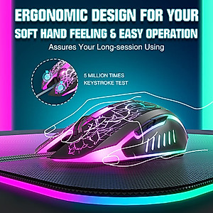 BENGOO Gaming Mouse Wired, USB Optical Computer Mice with RGB Backlit, 4 Adjustable DPI Up to 3600, Ergonomic Gamer Laptop PC Mouse with 6 Programmable Buttons for Windows 7/8/10/XP Vista Linux -Black