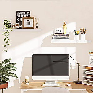 Fixwal White Floating Shelves, Set of 2 Wall Shelves, Large 23.6in x 6in Wall Mounted Shelf for Bedroom, Living Room, Bathroom and Plants