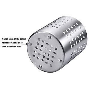 KSENDALO Kitchen Stainless Steel Utensil Holder, 18/10(304) Heavy Thick Utility Sturdy Silverware Drying Holder for Kitchen Home and Office, 7.3 Oz, Diameter 4.33"(M)