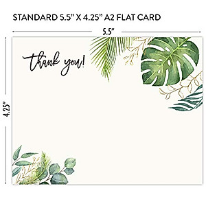 Koko Paper Co Tropical Palm Leaves Thank You Cards | 25 Flat Note Cards and Envelopes | Printed on Heavy Card Stock.