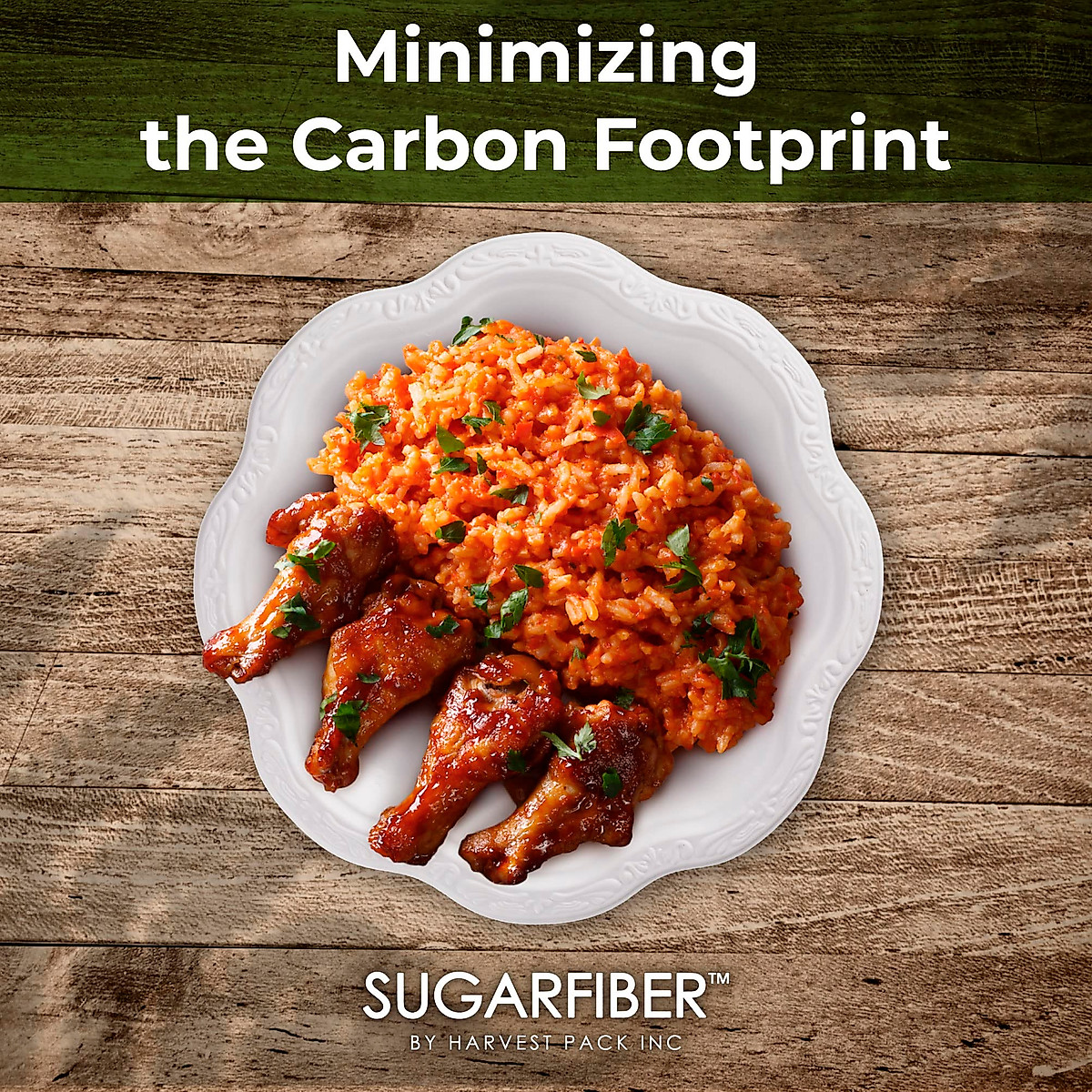 SUGARFIBER 10-inch Compostable Disposable Paper Plates, White Floral Acanthus Collection [50 COUNT]