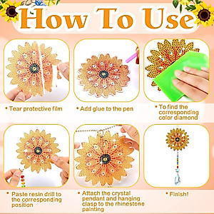 Tradder 6 Pcs Diamond Art Sun Catcher Wind Chime Double Sided Crystal Diamond Art Hanging Ornament African Daisy Sun Catcher Kit for Adults Kids DIY Craft Window Garden Home Decor