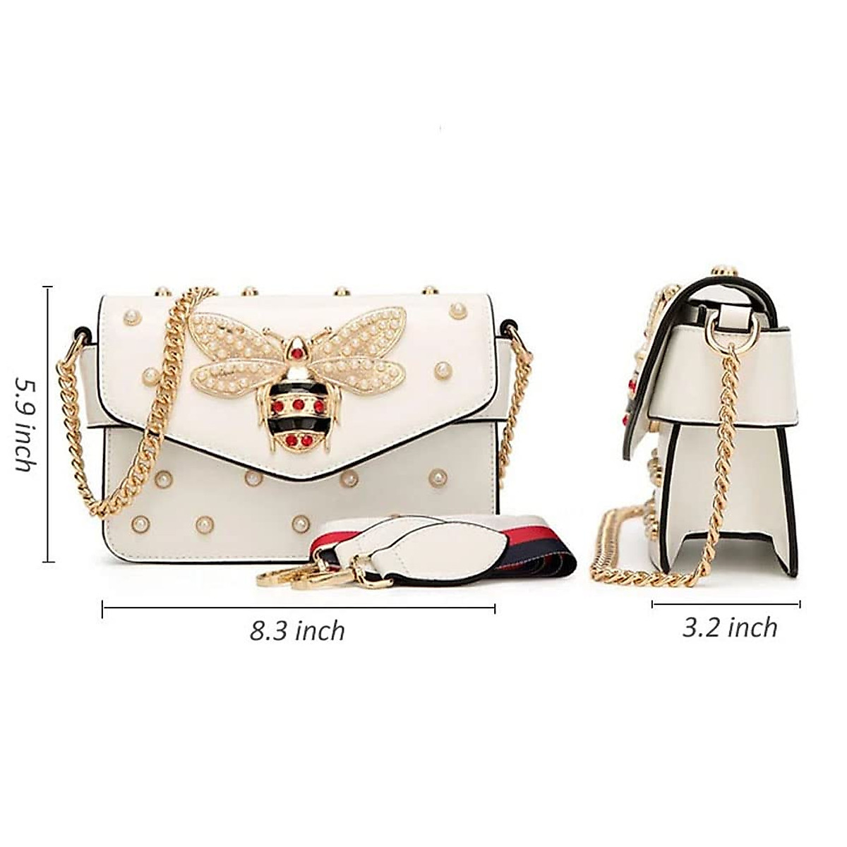 Beatfull Designer Bee Purse Fashion Crossbody Purse with Pearl for Women Pu Leather Shoulder Bag Clutch Handbags