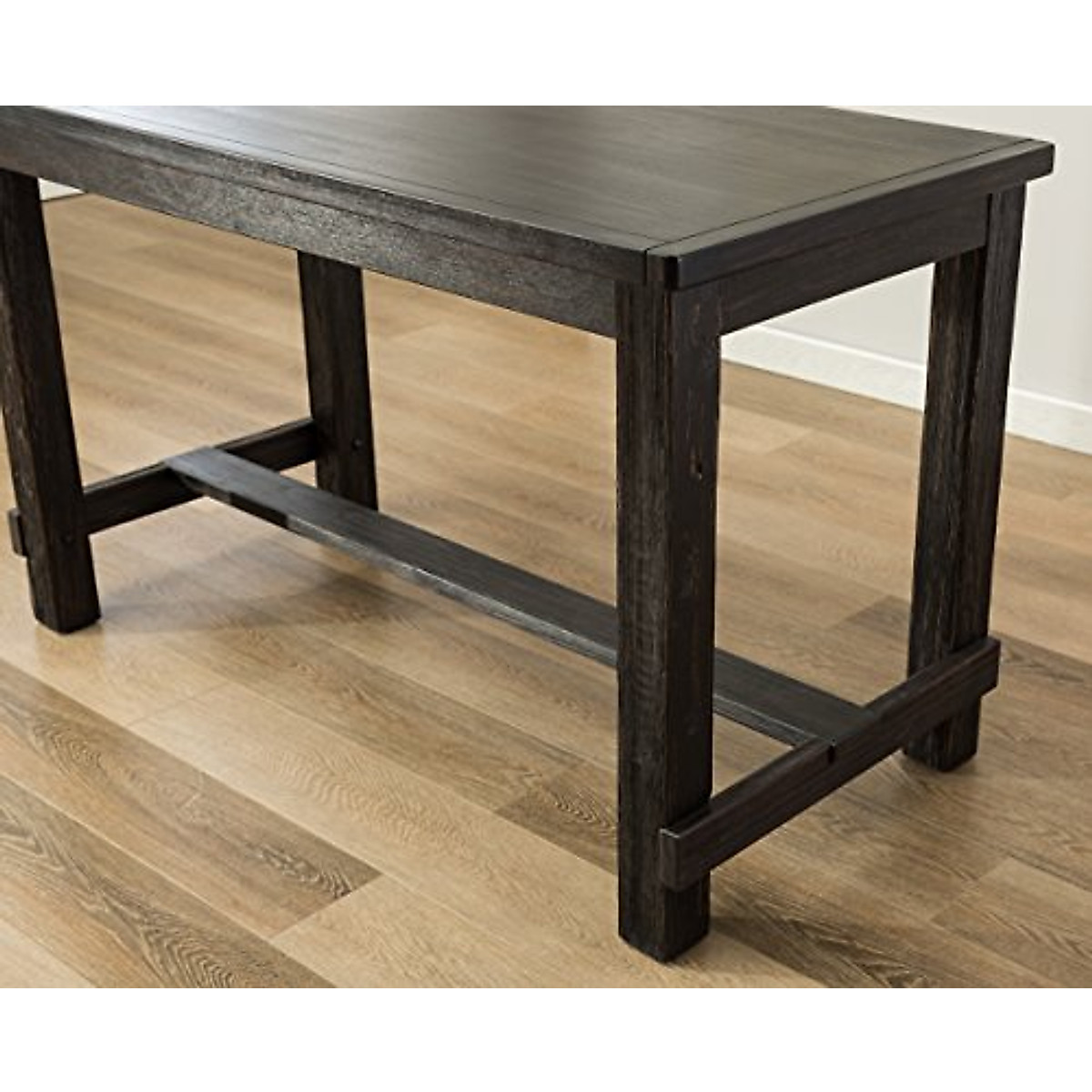 Roundhill Furniture Aneta Antique Black Finished Wood 5-Piece Counter Height Dining Set, Tan