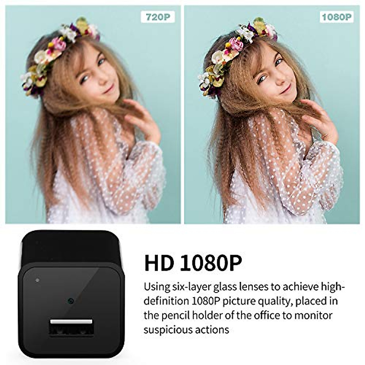 Hidden Camera USB Charger Spy Cam HD 1080p Nanny Cam with Motion Detection, Spy Camera Charger for Home Security, Support Max 128 GB SD Card