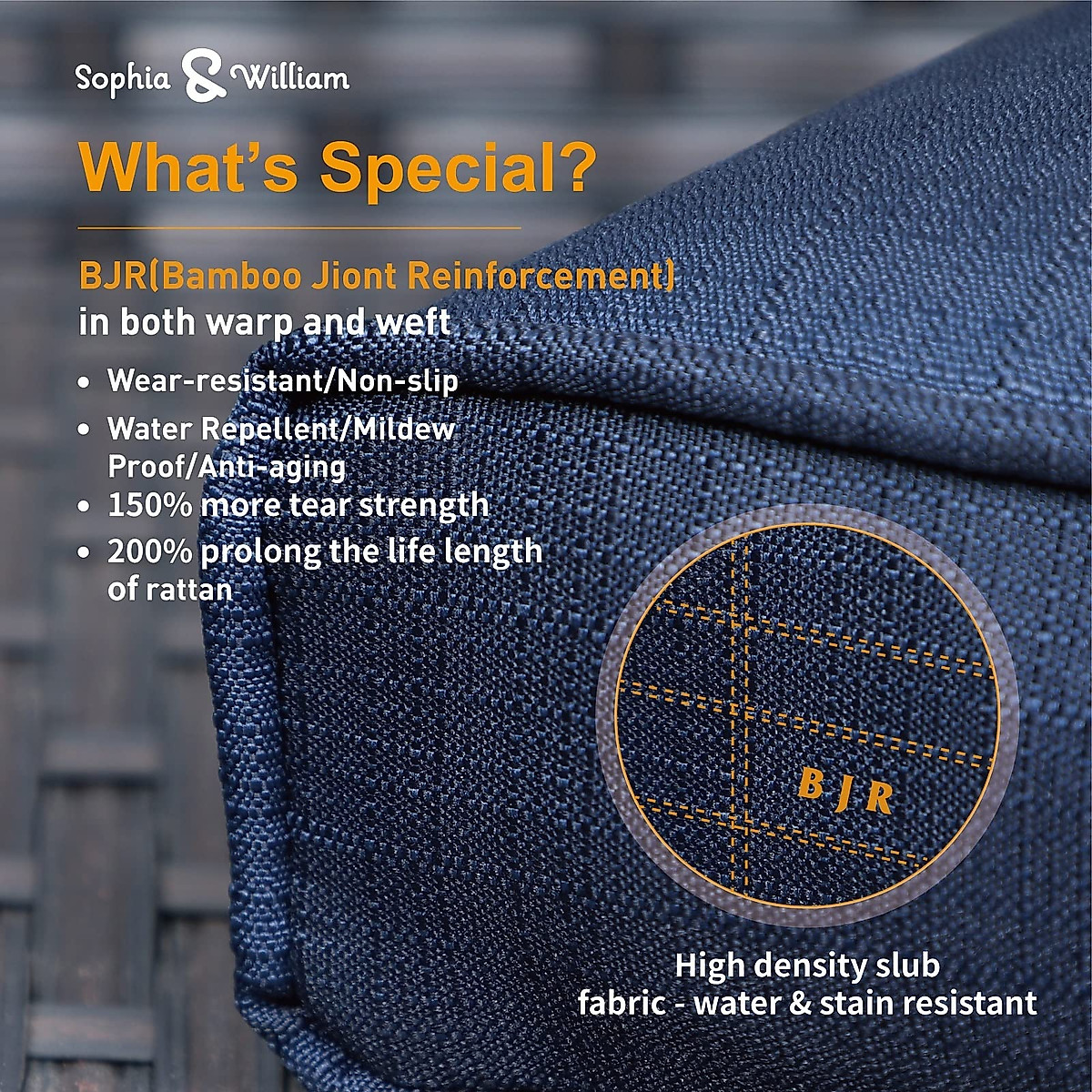 Sophia & William 8 PCS Patio Furniture Set with 45-Inch Fire Pit Table All-Weather Rattan Patio Conversation Set Outdoor Sectional Sofa w/Coffee Table, Propane Fire Pit(Navy Blue)