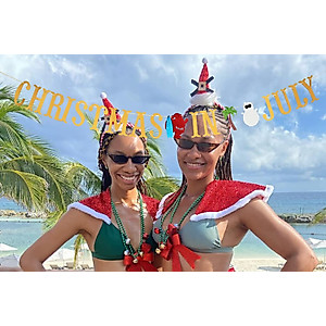 MAGQOO Gold Glitter Christmas In July Banner Garland Photo Props July Tropical Chrismtas Party Decor