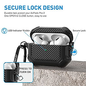 Maxjoy for AirPods Pro 2nd Generation Case Cover, AirPods Pro 2 Protective Case with Lock Pro2 Military Hard Rugged Shockproof Cover with Keychain Compatible with Apple Airpods Pro 2 2022, Black