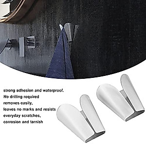 2pcs Kitchens Towel Hooks V Type Dish Towel Hanger Self Adhesive Hooks Stainless Steel Towel Holder Wall Mounted Hanging Hook for Bathroom Over The Door Hook, Brushed Finish