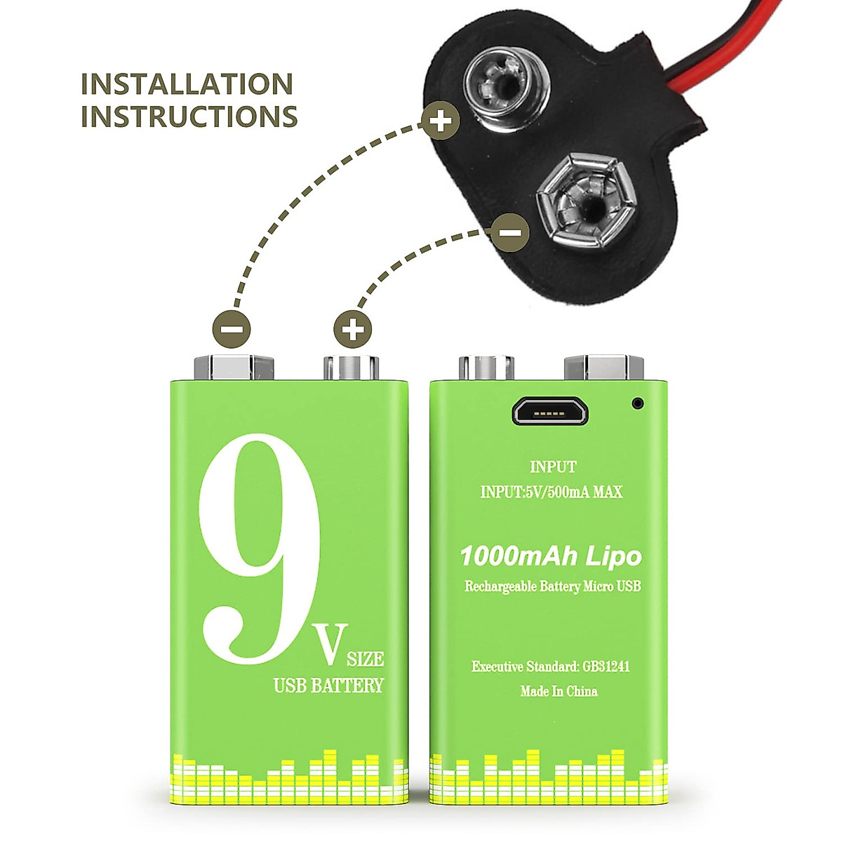 9V Rechargeable Battery Pack,2-Pack 1000mAh Li-ion USB Battery with Micro USB Port for Alarms Fire, Multimeters,Wireless Microphones,Smoke Detectors,Toys,Flashlights,Guitar,Keyboard,Metal detectors