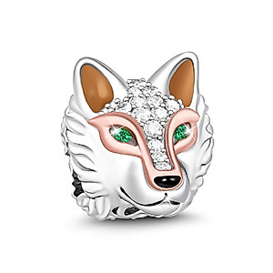 GNOCE Ancient Wolf Charms for Bracelet 925 Sterling Silver Bead Animal Wolf head Charms For Women Mother's Day Men