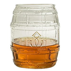 Barrel Whiskey Glass - Rocks Glass for Rum, Tequila, Scotch, Glasses - Whiskey Gifts - 10oz Cocktail, Lowball, Old Fashioned Glass (Set of 2) Unique Bar Decor & Bourbon Gifts by Prestige (Set of 2)