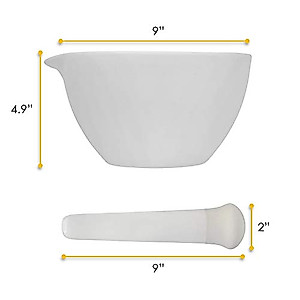 EISCO Porcelain Mortar & Pestle Set, 67oz (2000ml) - Unglazed Grinding Surface - Excellent for Kitchen or Laboratory - Grinds Powdered Chemicals, Herbs & Spices - Pill Crusher - White