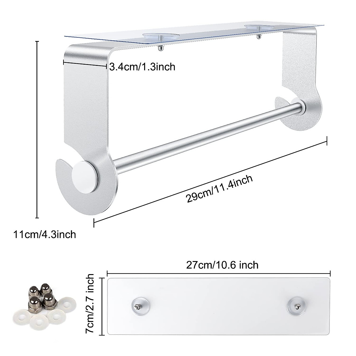 SMARTAKE Paper Towel Holder with Adhesive Under Cabinet, Wall Mounted & No Drilling, Rustproof Removable Kitchen Towel Holder for Home, Easy Tear, Silver