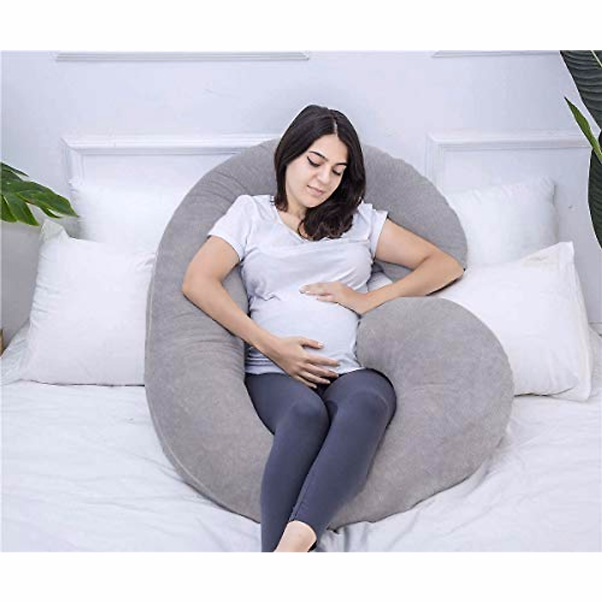 1 MIDDLE ONE Pregnancy Pillow, C Shaped Full Body Pillow for Maternity Support, Pregnant Women Sleeping Pillow with Velvet Cover (Dark Grey)