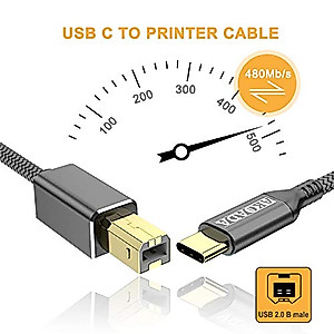 USB C Printer Cable 15ft, AkoaDa USB B To USB C Cable Compatible With MIDI, Piano, MacBook Pro, iPad Pro, HP Canon Printers, Lexmark, Brother, Xerox, MacBook Air And More Type-C Devices/Laptops (Grey)