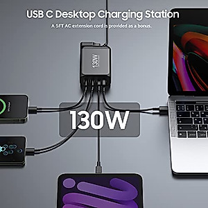 【2023 New】 130W USB C Wall Charger Station PD 100W Type C 65W PPS 45W GaN Super Fast Charging Power Adapter AC Cable for MacBook Pro/Air Pixel ThinkPad Dell XPS iPad Pro iPhone Samsung Galaxy Note