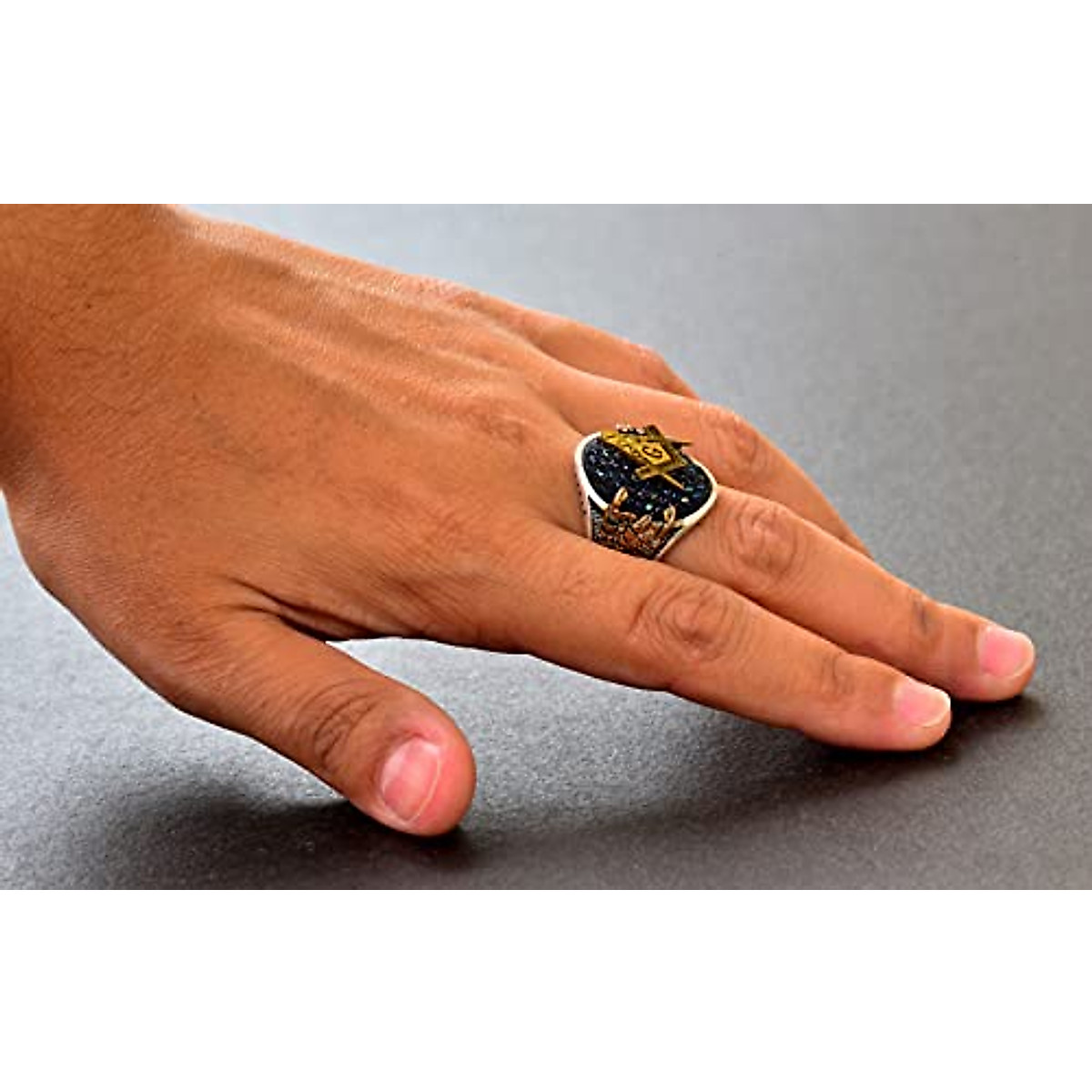 Handcrafted 925 Sterling Silver Men's Freemason Scorpion Ring with Black Agate Gemstone, Masonic Gold Plated King Signet Design, Unique Sterling Silver Ring