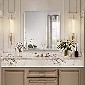 Fundin Stainless Steel Medicine Cabinet, Bathroom Mirror Cabinet, Surface Mount and Recess Mount, 23.6 x 25.6 inch, with Unique Half-Shelves for Greater Storage adjustability