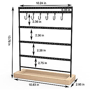 ANNDOFY Earrings Organizer Jewelry Display Stand, 5-Tier 100 Holes Earring Holder Rack for Hanging Earrings, Metal and Wood Basic Large Storage Earring Jewelry Display Tree as Women Girls Gift