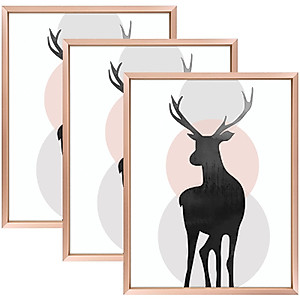 Space Art Deco, 11x14 Metal Aluminum Picture Frame Set of 3, Display Pictures 8x10 with Mat or 11 x 14 Without Mat, Wall Mounting Gallery Photo Frames, Rose Gold