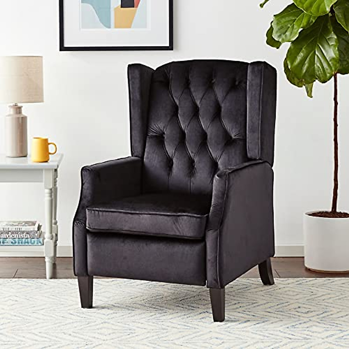 Christopher Knight Home Diana Wingback Recliner, Black + Dark Brown