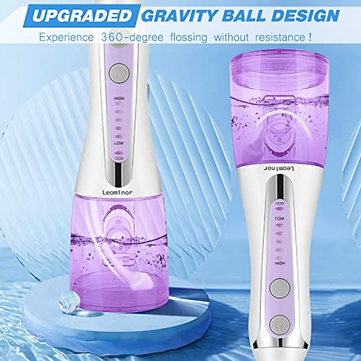 [2023 New Version]Leominor Cordless Water Flosser Professional Oral Irrigator,Portable Dental Flosser IPX7 Waterproof,with Travel Bag and 7 Jet Tips, Rechargeable for Home&Travel