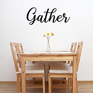 Vinyl Wall Art Decal - Gather - 16" x 40" - Thanksgiving Dinner Holiday Season Trendy Seasonal Quote Sticker for Home Kitchen Family Dining Room Living Room Store Window Door Decor (Black)