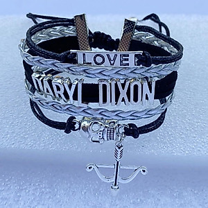 Braided Daryl Dixon Skull Bracelet Walking Dead Fans Gift Black with Silver