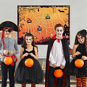 Pin The Spider on The Web - Halloween Party Games for Kids Halloween Game Boys Halloween Birthday Game Girls Pin Game with 24 PCS Stickers Blindfold Halloween Classroom Games