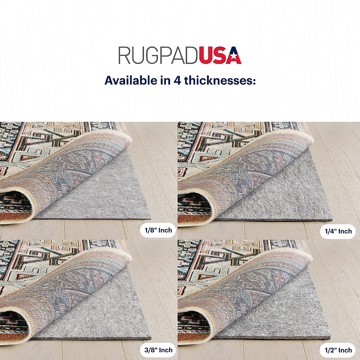 RUGPADUSA - Dual Surface - 8'x10' - 3/8" Thick - Felt + Rubber - Enhanced Non-Slip Rug Pad - Adds Comfort and Protection - for Hard Surface Floors