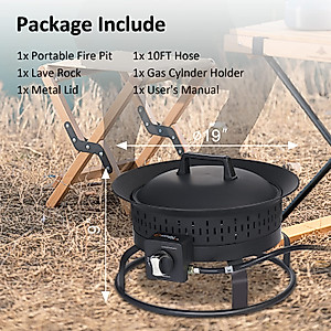 SANAUVULCAN Portable Propane Fire Pit, 58,000 BTU Outdoor Propane Gas Fire Pit for Camping, Backyard, Tailgating and Patio, Gas Fire Pit Bowl with Cover, Lava Rock Stone and Tank Stabilizer Ring