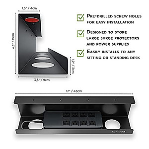 Under Desk Cable Management Tray - No Drill Cable Management for Glass Desk. Under Desk Cable Organizer for Wire Management. Perfect Standing Desk Cable Management Rack (Black Wire Tray - Single 17'')