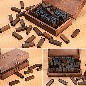 Udefineit 70PCS Wooden Rubber Alphabet Stamps, Vintage Style Mini A-Z a-z Letter Stamps 0-9 Number Stamps & Symbols Stamper Seal Set for Pottery Clay Crafts Arts, DIY Card Scrapbooking Painting