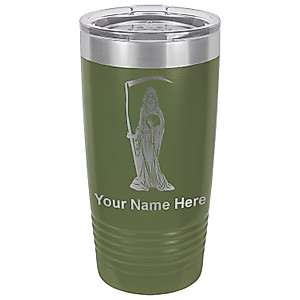 LaserGram 20oz Vacuum Insulated Tumbler Mug, Santa Muerte, Personalized Engraving Included (Camo Green)