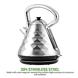 OVENTE Electric Kettle Hot Water Boiler Stainless Steel 1.7 L Automatic Shut-Off 1500W Cleo Collection Cool Touch Handle Portable Brew Coffee Maker Tea Heater w/ Boil Dry Protection Brushed KS755BR