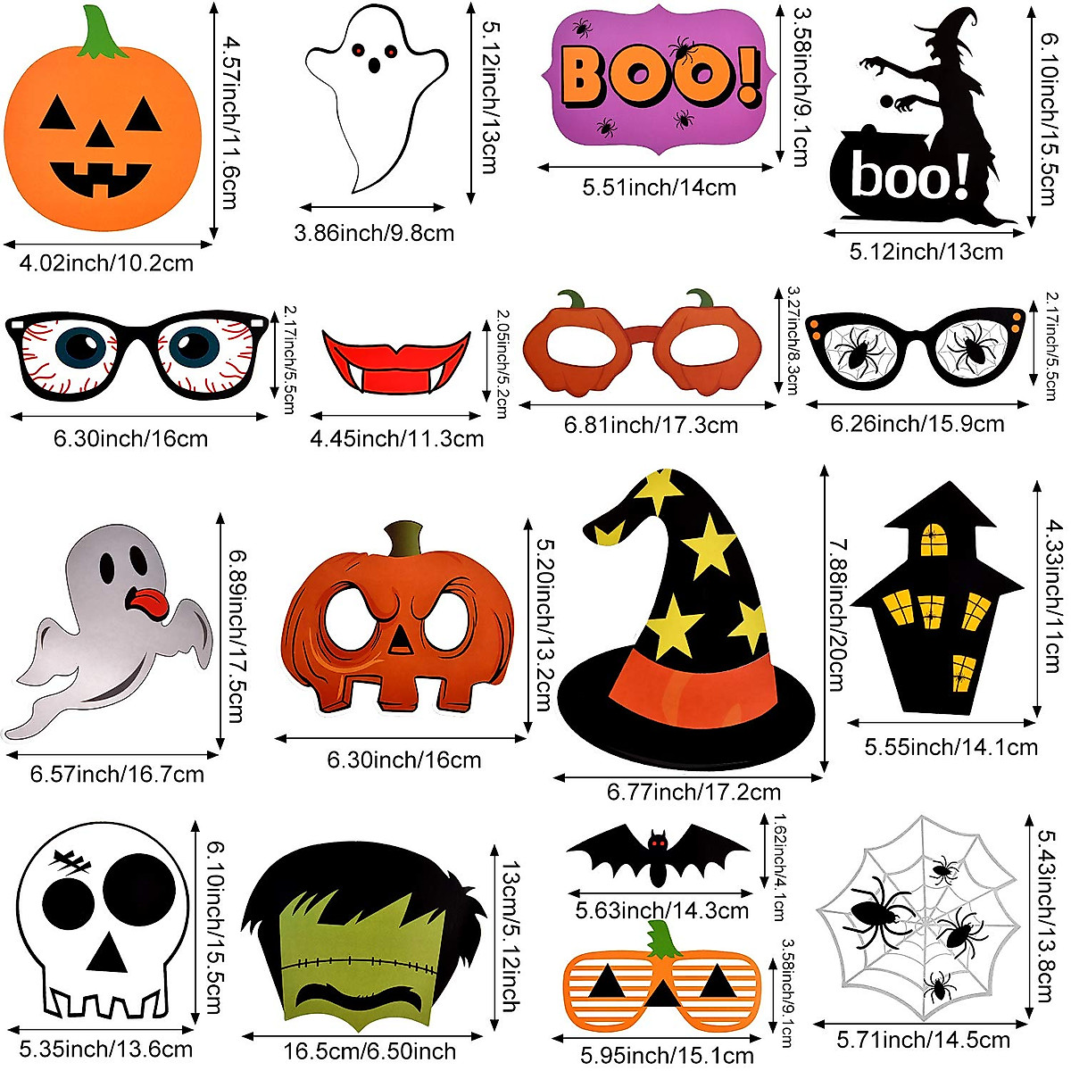 48 Pieces Halloween Photo Booth Props Kit Scary DIY Costumes Props with Wooden Sticks for Party Decorations