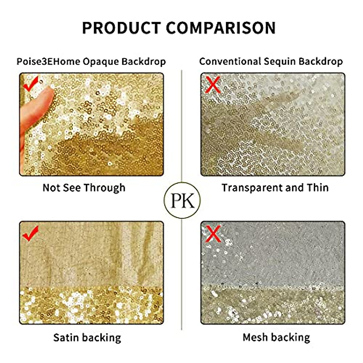 Poise3EHome 4Ft x 7Ft Gold Sequin Backdrop Curtain, Glitter Thick Satin Background Drapes, Sparkly Opaque Photography Curtain, Sequence Xmas Thanksgiving Backdrop for Wedding Party Holiday Decor