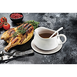Zenvy 24 Oz Gravy Boat | Ceramic White Gravy Dish Set (24 Oz White) | Includes Gravy Boat, Saucer and Spoon