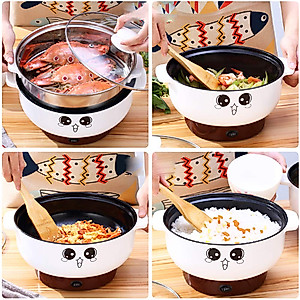 4-in-1 Multifunction Electric Skillet Non-Stick Stainless Steel Hot Pot Noodles Rice Cooker Soup Pot Portable Mini Heating Pan Cooking Fried (Diameter 26CM, 3.6L, Electric Skillet with Steam Grid)