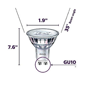 Philips LED Flicker-Free GU10 Bulb, 380 Lumen, Bright White Light (3000K), 4W=50W, Title 20 Certified, 3-Pack