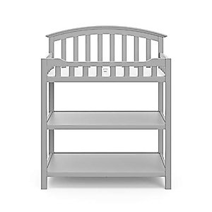 Graco Changing Table with Water-Resistant Change Pad and Safety Strap, Pebble Gray, Multi Storage Nursery Changing Table for Infants or Babies