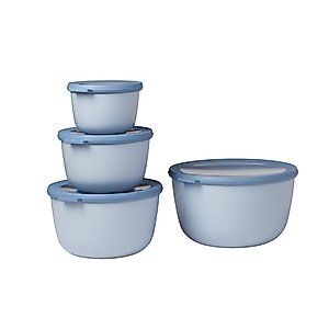 MEPAL, Cirqula, 4 Multi Food Storage and Serving Bowls with Lids, Food Prep Containers, Deep, Nordic Blue, (500ml|17oz), (1000ml|34oz), (2000ml|68oz), (3000ml|101oz), 1 Set