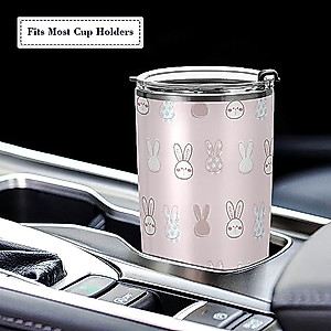 Jihqo Cute Cartoon Bunny Tumbler with Lid and Straw, Insulated Stainless Steel Tumbler Cup, Double Walled Travel Coffee Mug Thermal Vacuum Cups for Hot & Cold Drinks 12oz