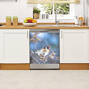 Dishwasher Magnet Cover European Goldfinch Bird Carduelis carduelis Perched Eating Snow During Magnetic Refrigerator Stickers Decorative Appliance Cover Fridge Panels Metal Door Garage 23x26in