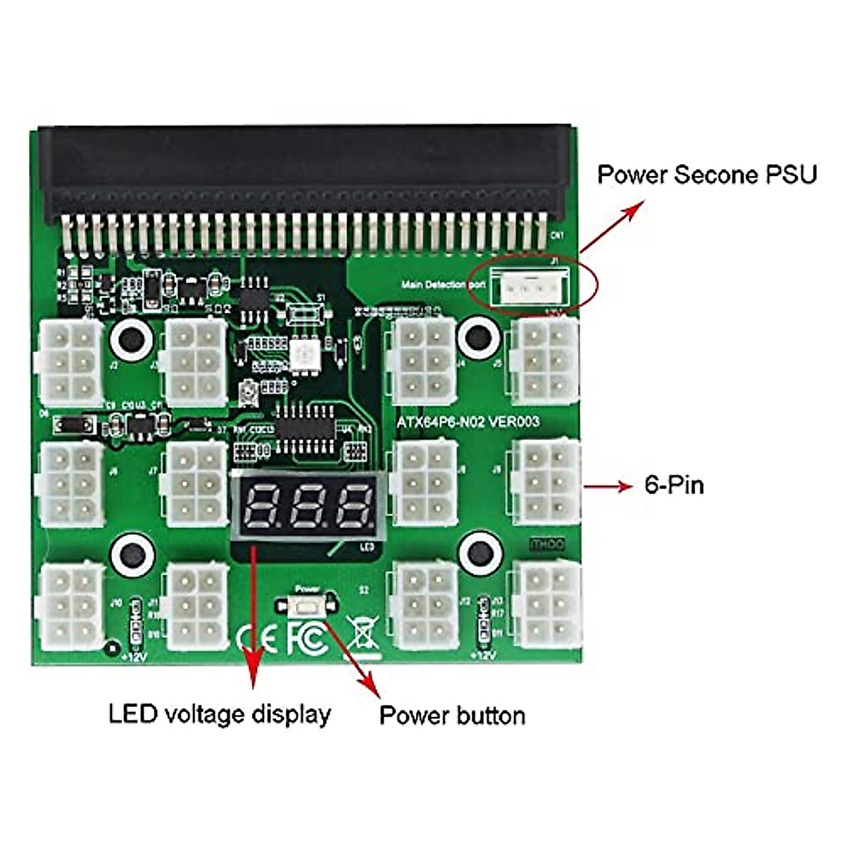 S-Union Ethereum ETH ZEC Mining Power Supply 12V GPU/PSU Breakout Board + 12pcs 16AWG PCI-E 6Pin to 6+2Pin Cables 27.5Inch Length(70CM, with 5 Nylon Cable Ties)